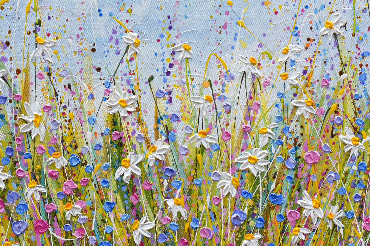 Daisy Joy, Flower Field Acrylic Painting on Canvas, Impasto Flowers Art – Olga Tkachyk Art