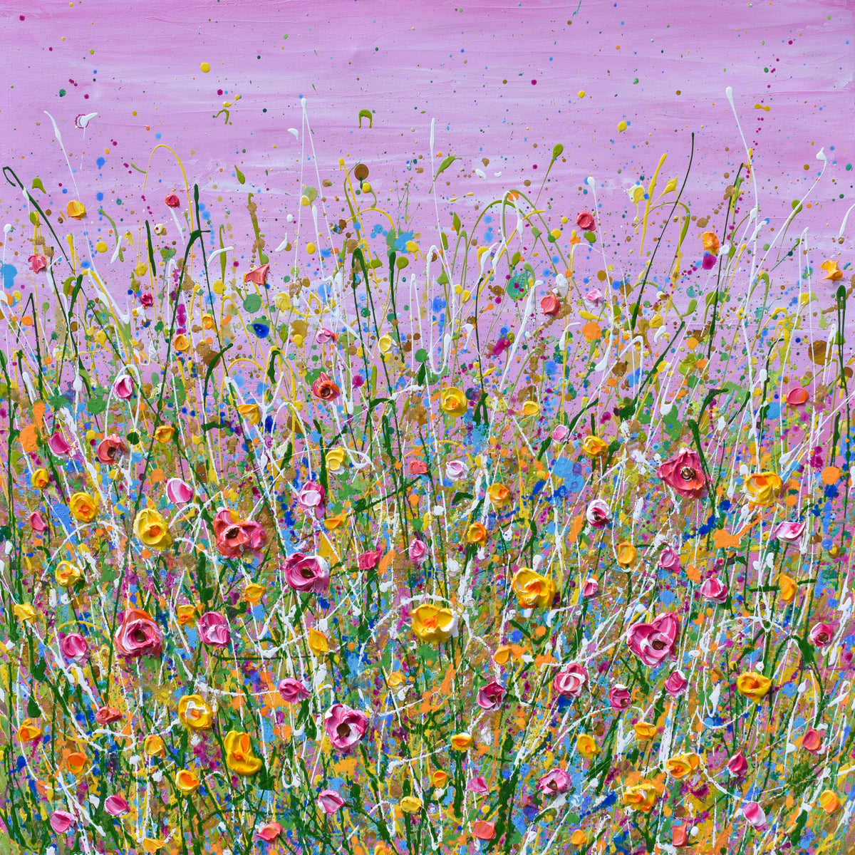 Colorful Flower Field, Abstract Floral Painting on Canvas, 16"x20 ...