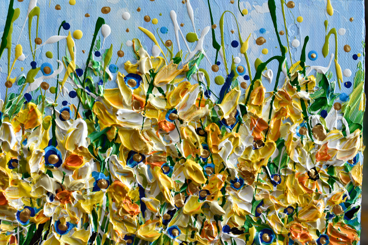 Daffodils, Abstract Floral Painting, 10"x10" – Olga Tkachyk Art