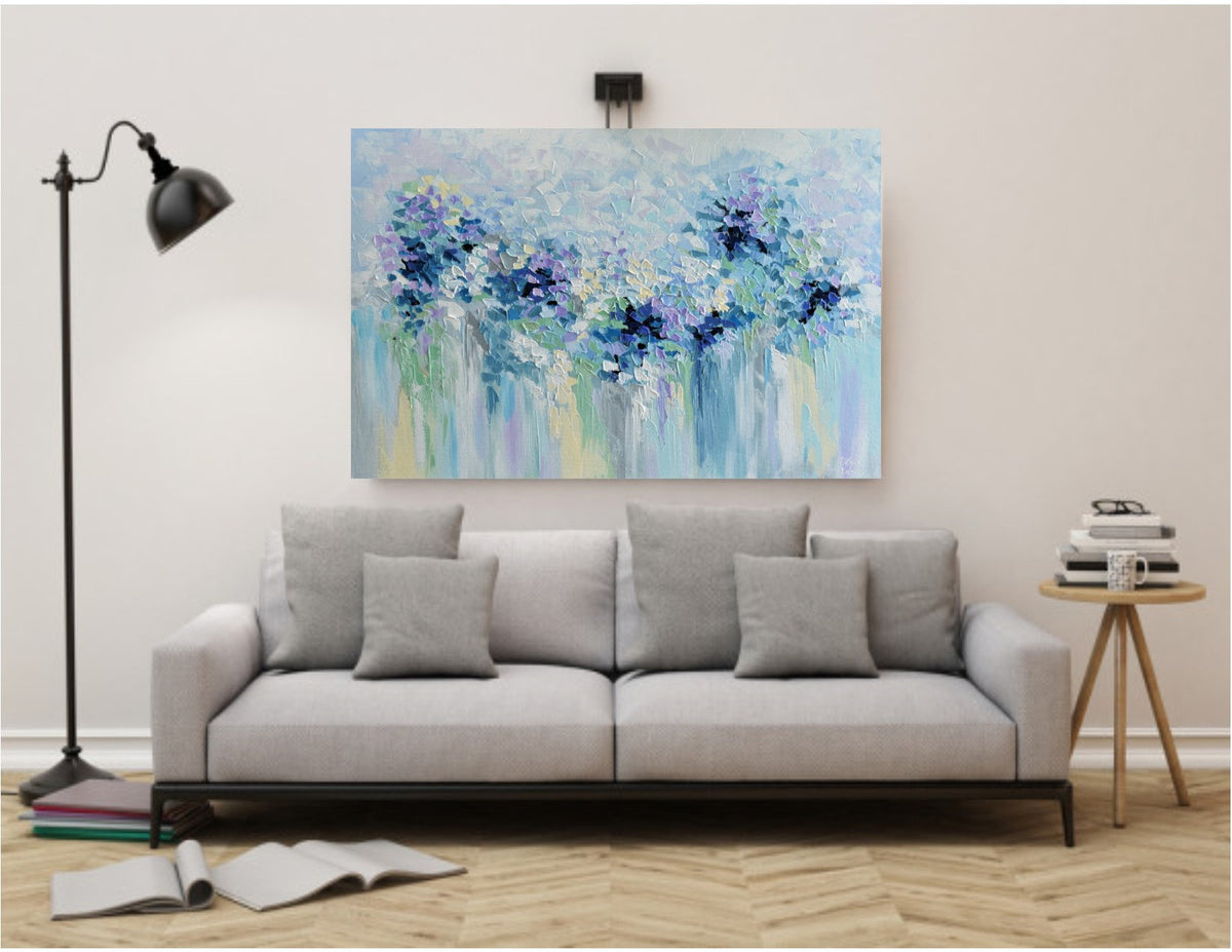 Baby Blue, Abstract Acrylic Painting on Canvas, 24"x36" – Olga Tkachyk Art