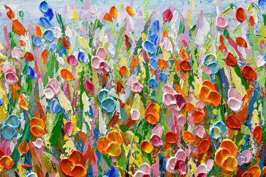 Colorful Flower Field, Abstract Floral Meadow Painting on Canvas, 24 ...