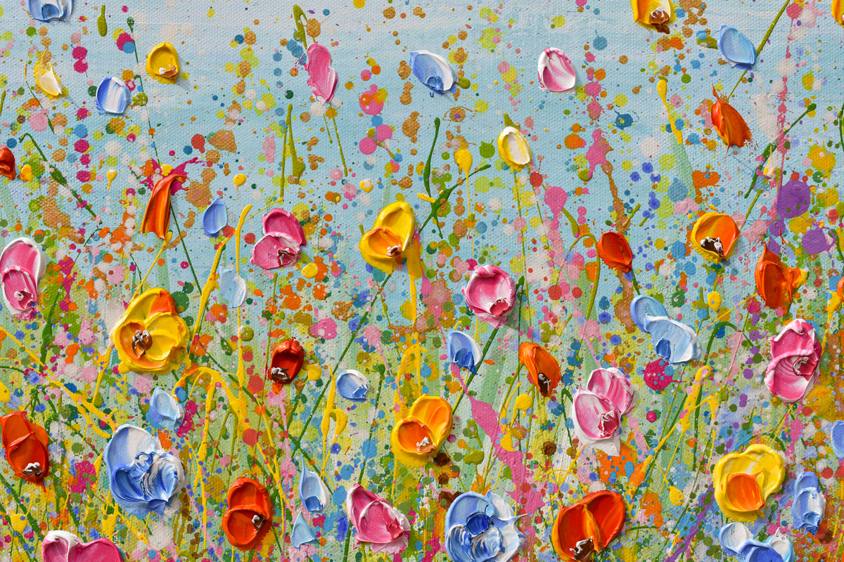 Colorful Flower Field, Abstract Floral Painting on Canvas, 24"x24 ...