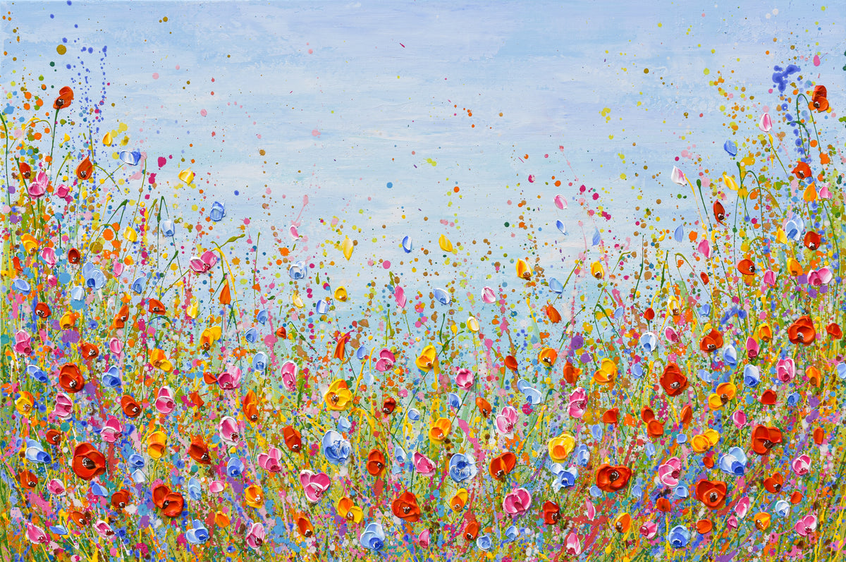 Colorful Flower Field, Abstract Floral Painting on Canvas, 24"x24 ...